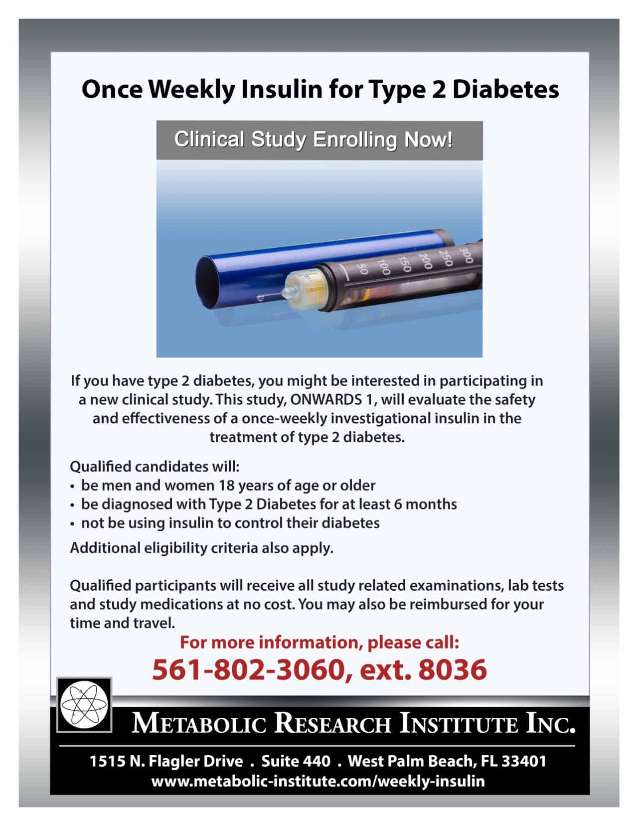 Weekly Insulin for Type 2 Diabetes | Clinical Study | West Palm Beach FL